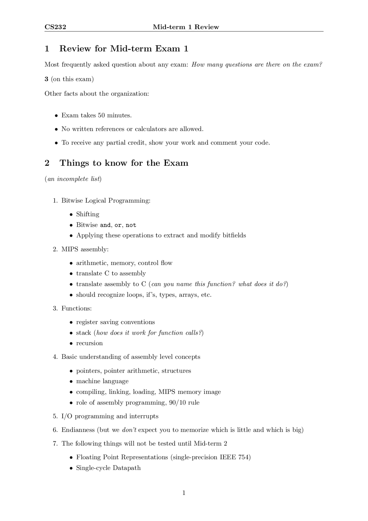 Problem With Solution Of Computer Architecture Ii Exam 1 Cs 232 Docsity
