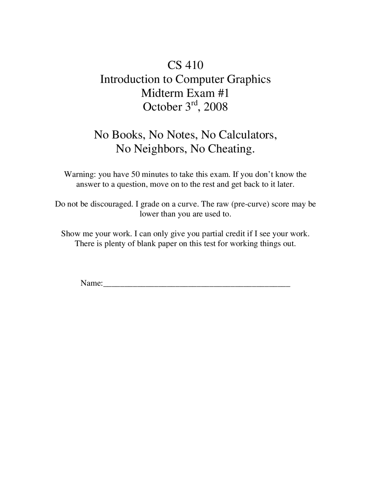 Exam 1 Introduction To Computer Graphics Problems Cs 410 Docsity