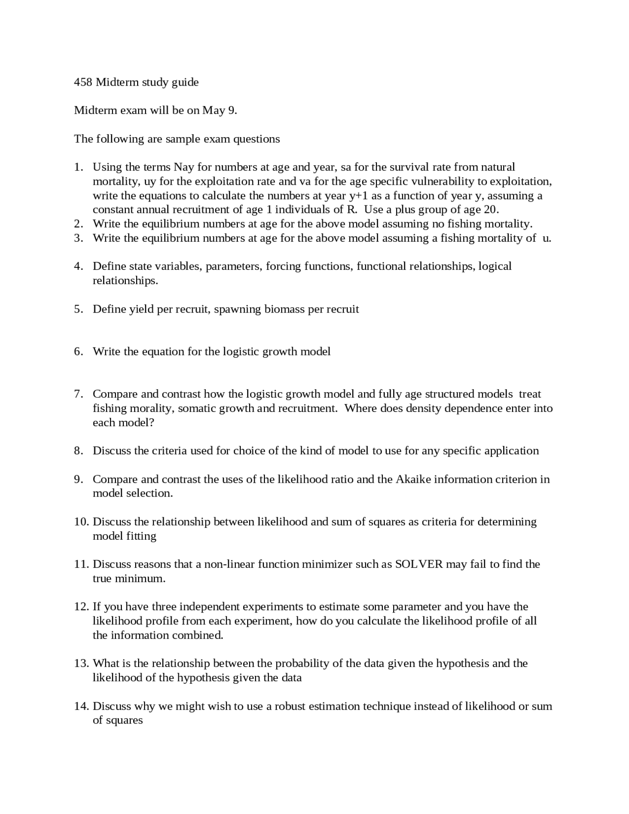 Midterm Study Guide for Fish Stock Assignment | FISH 458 | Study notes ...