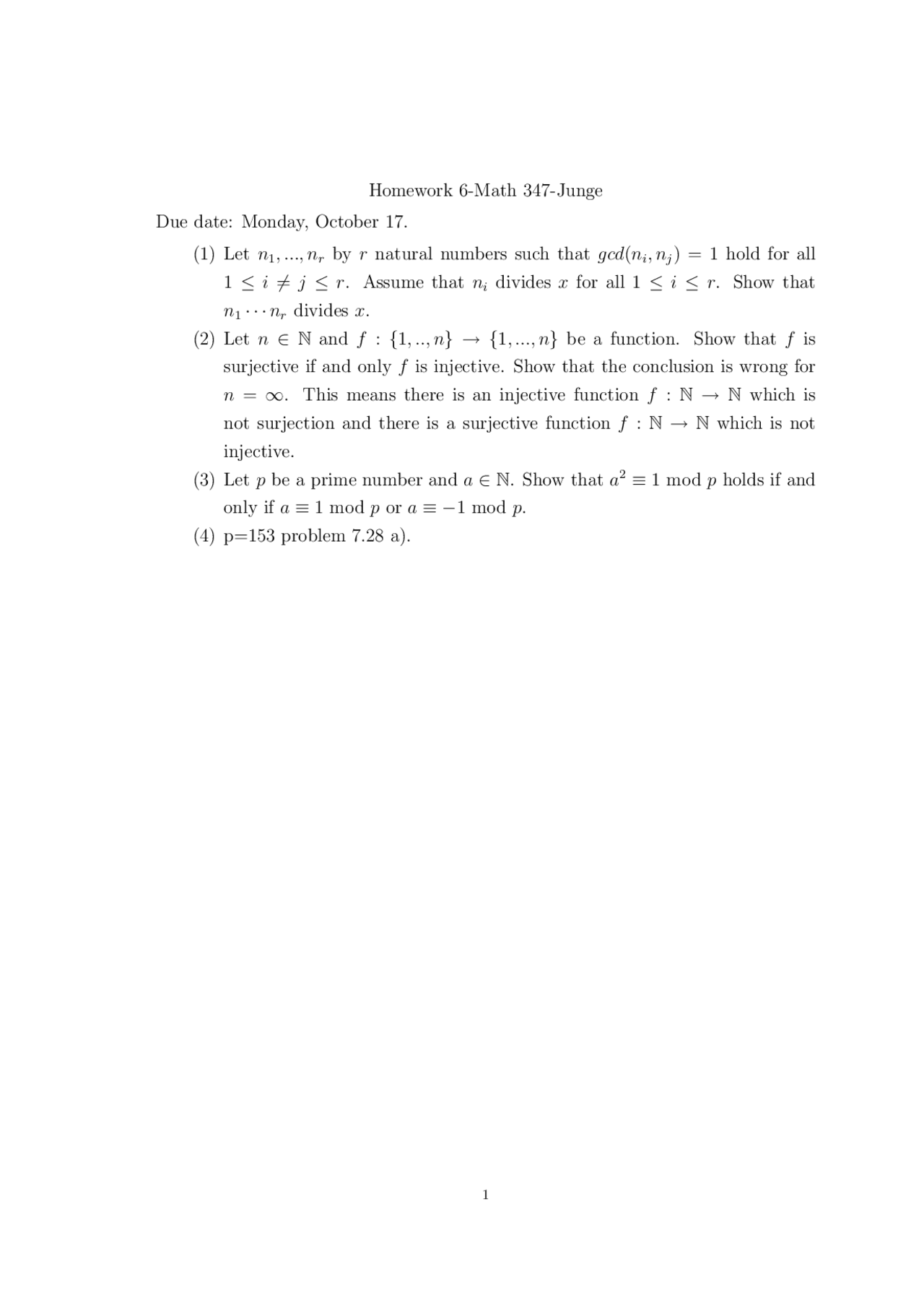 Assignment 6 For Fundamental Mathematics Math 347 Docsity
