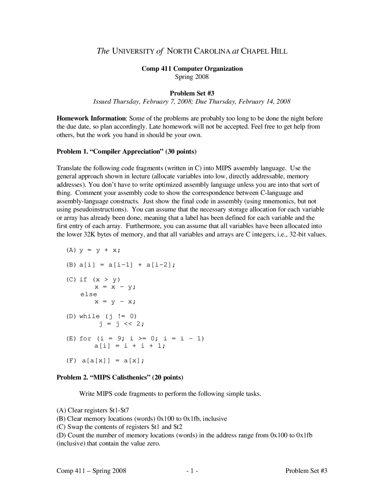 Problem Set 3 | Computer Organization | COMP 411 | Assignments Computer Architecture and ...