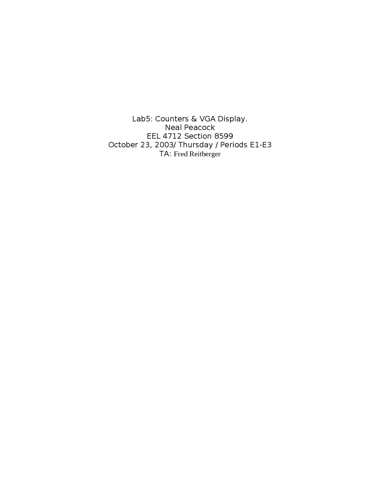 VGA Controller Design: Lab5 - Counters & VGA Display | Lab Reports ...