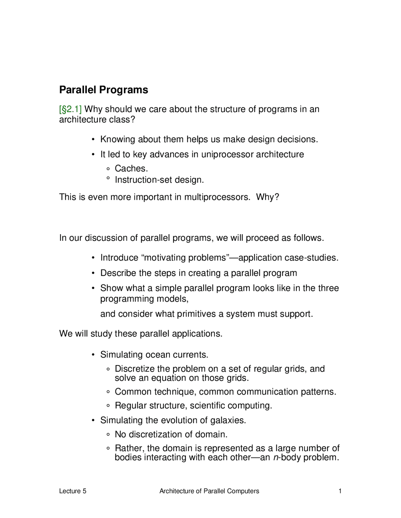 Notes On Parallel Programs Architecture Of Parallel Computers Ece 506 Docsity