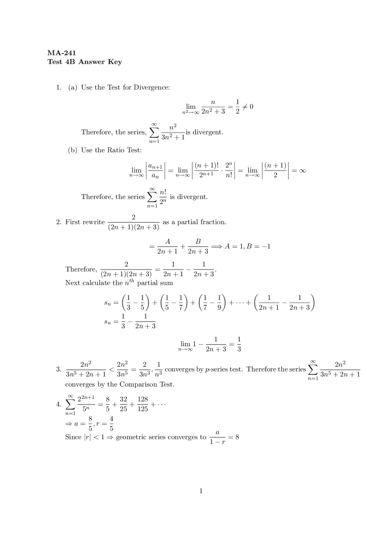 7 Questions for Test 4B - Calculus II | MA 241 | Exams Calculus | Docsity