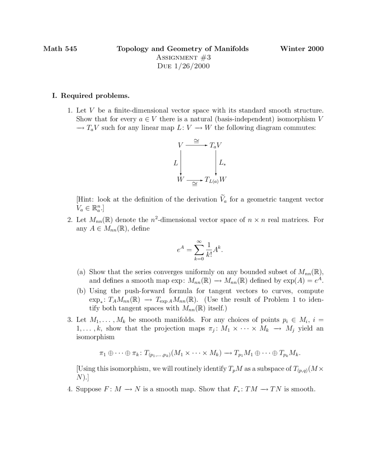 4 Problems For Assignment 3 Differential Geometry Math 545 Docsity