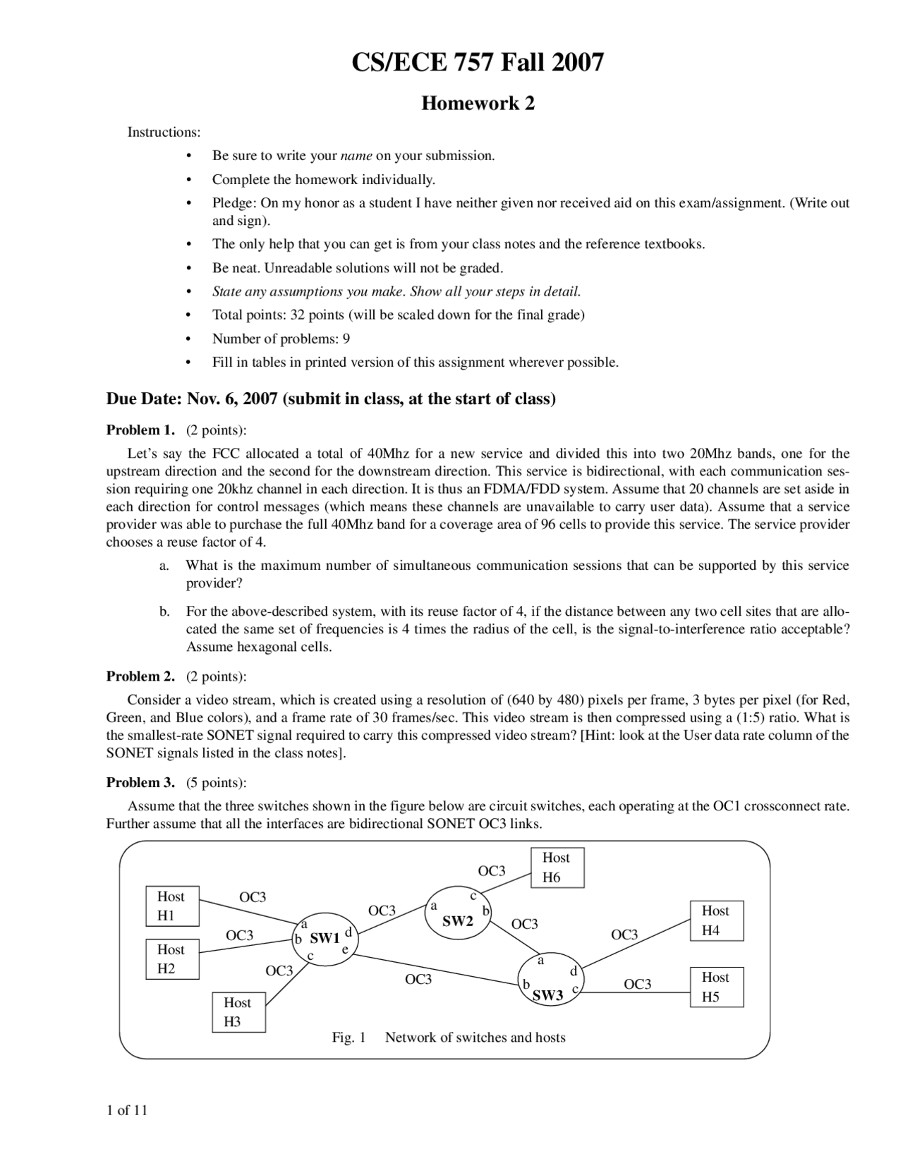 Computer Networks Questions For Homework 2 Ece 7457 Docsity