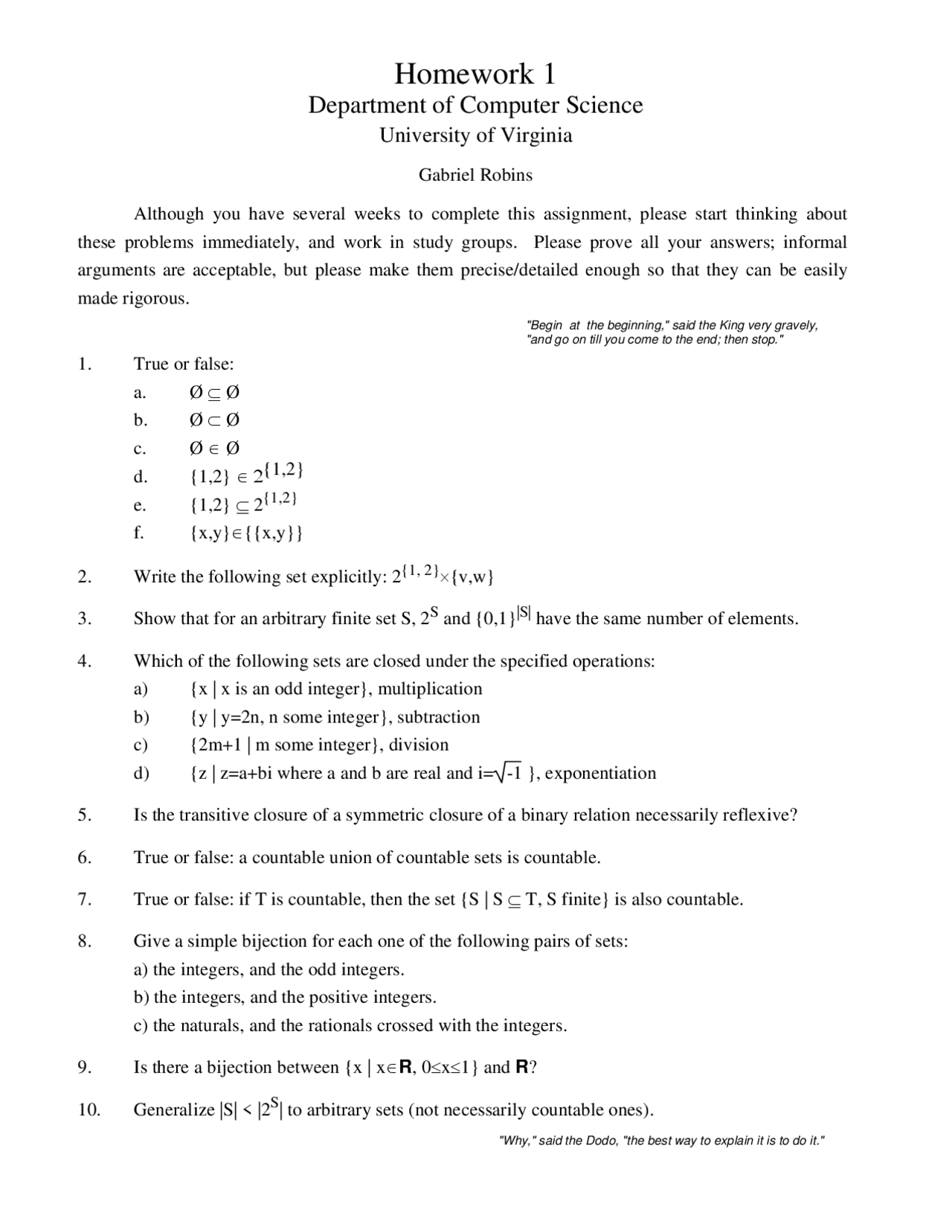 Department of Computer Science - Homework 1 | CS 6160 - Docsity