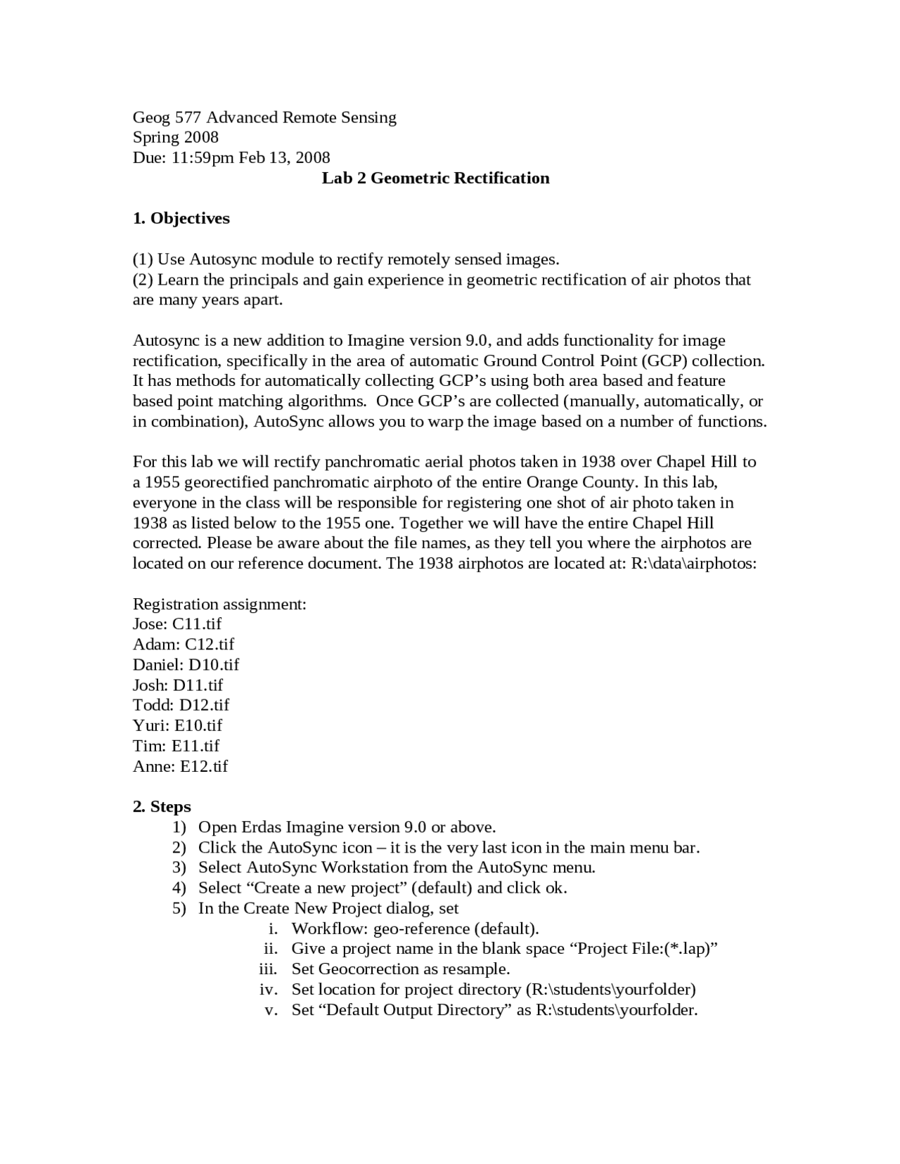 Geometric Rectification Lab 2 Geog 577 Docsity