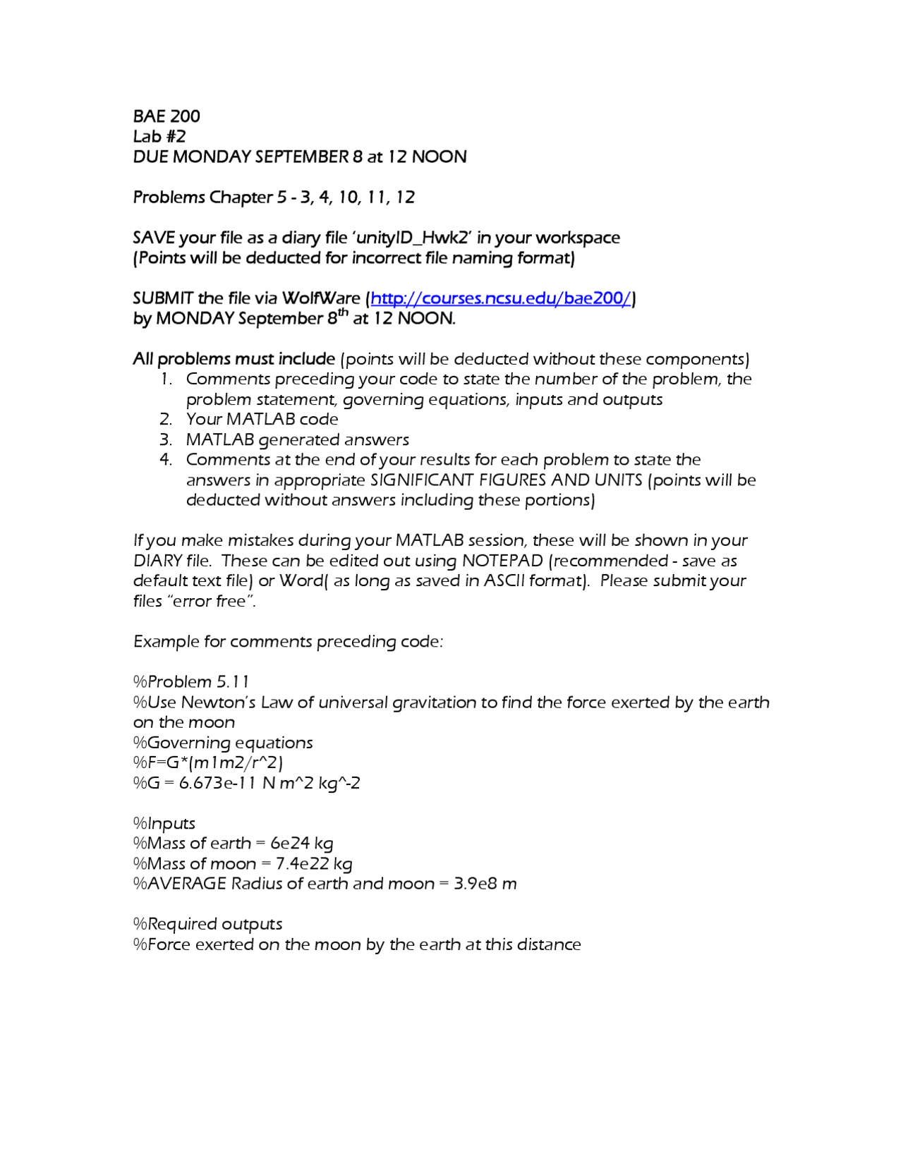 Lab Exercise for BAE 200 - Chapter 5 Problems - Prof. Mr Burchell | Lab ...