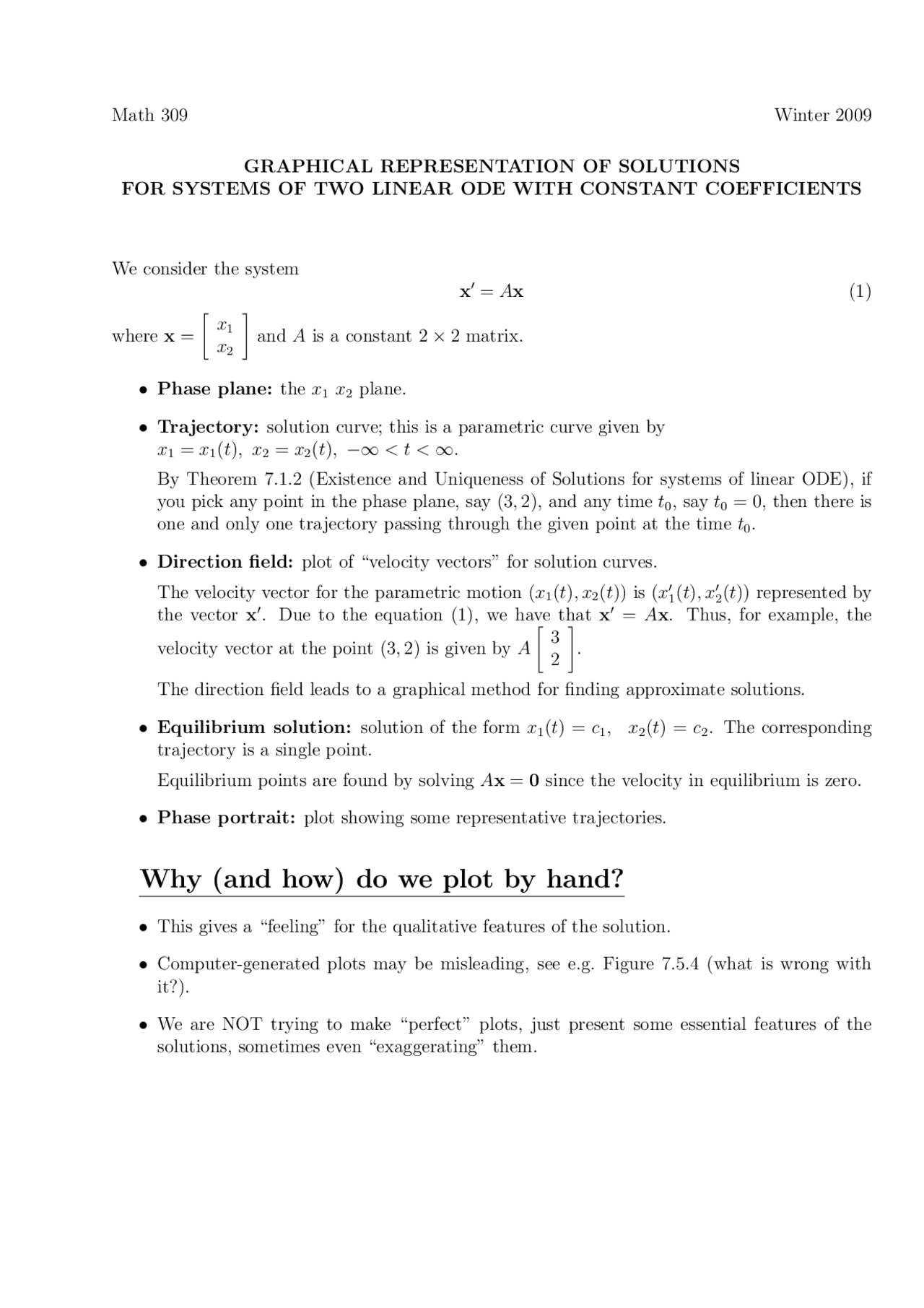 Graphical Representation Of Solutions Linear Analysis Math 309