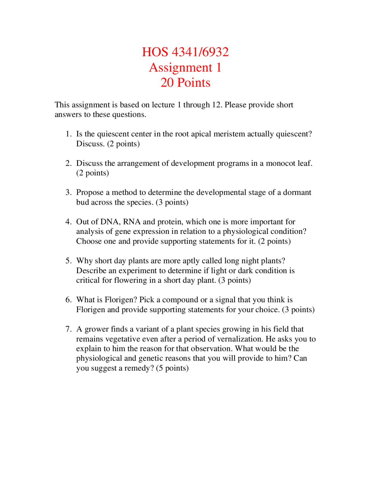 7 Questions On Advanced Horticultural Physiology Assignment 1 Hos