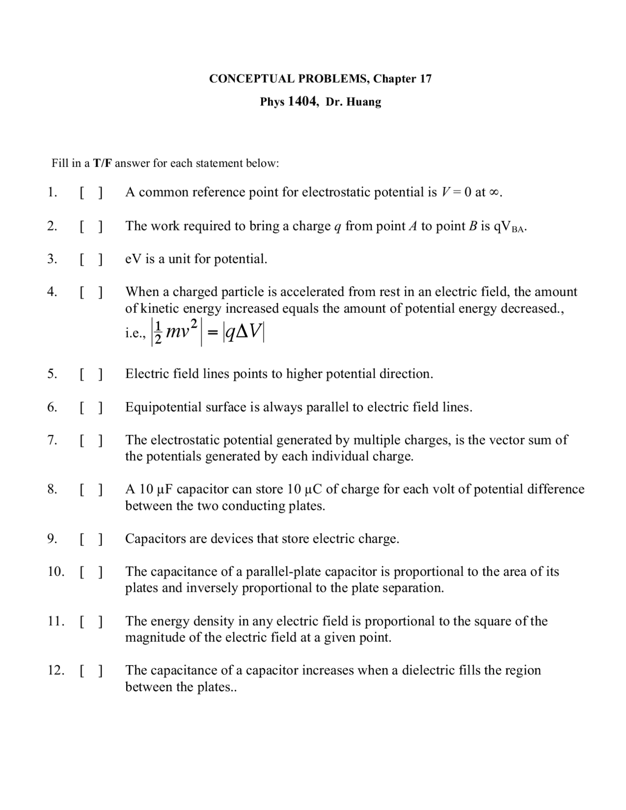 Assignment Problems General Physics Ii Phys 1404 Docsity