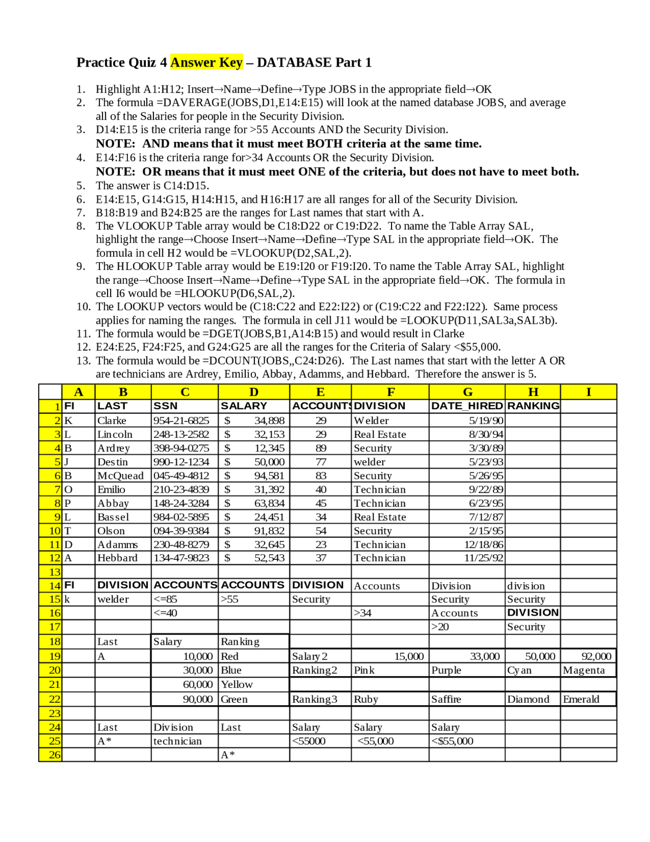 13 Solved Questions On Database Quiz 4 Cgs 2531 Docsity