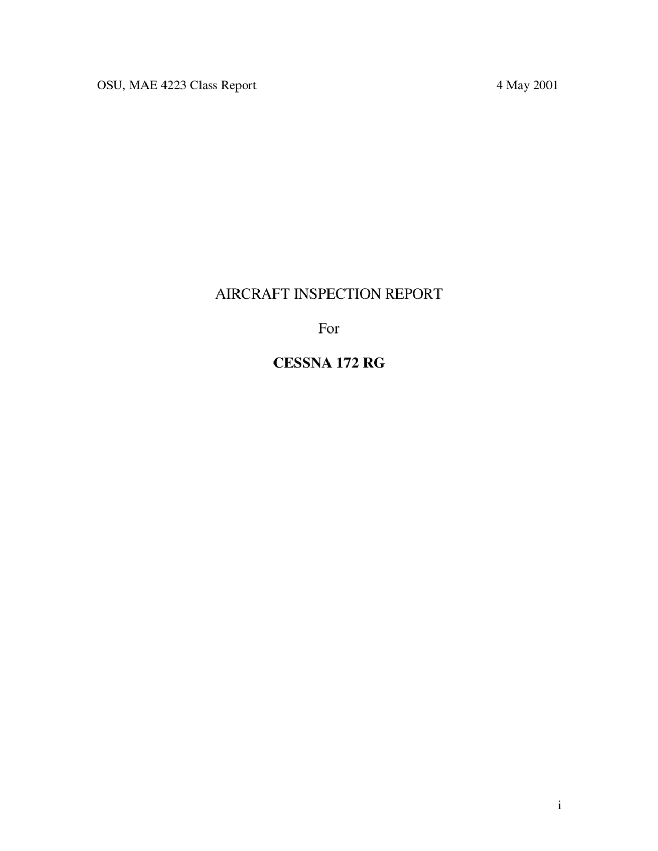 Notes on Aircraft Inspection Report for Aerospace Engineering Lab | MAE ...