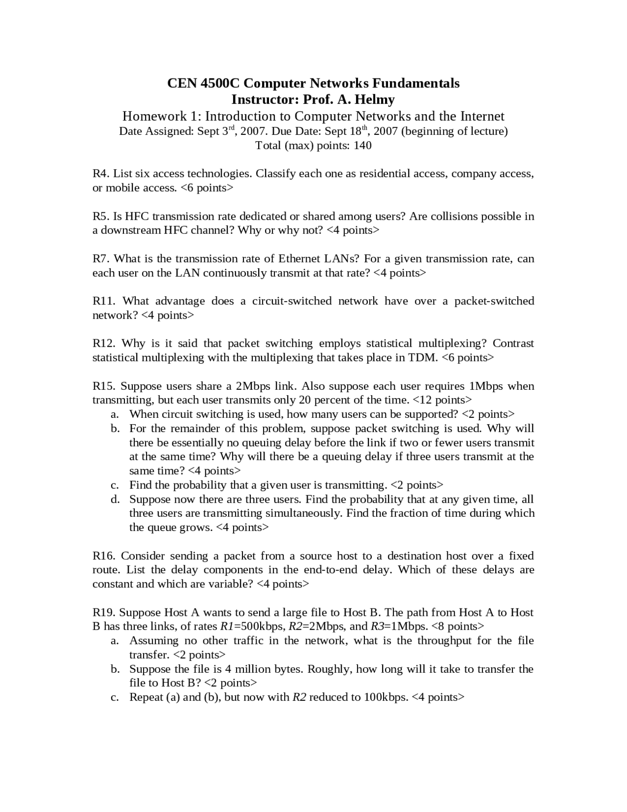 Homework 1 Introduction To Computer Networks And The Internet Cen