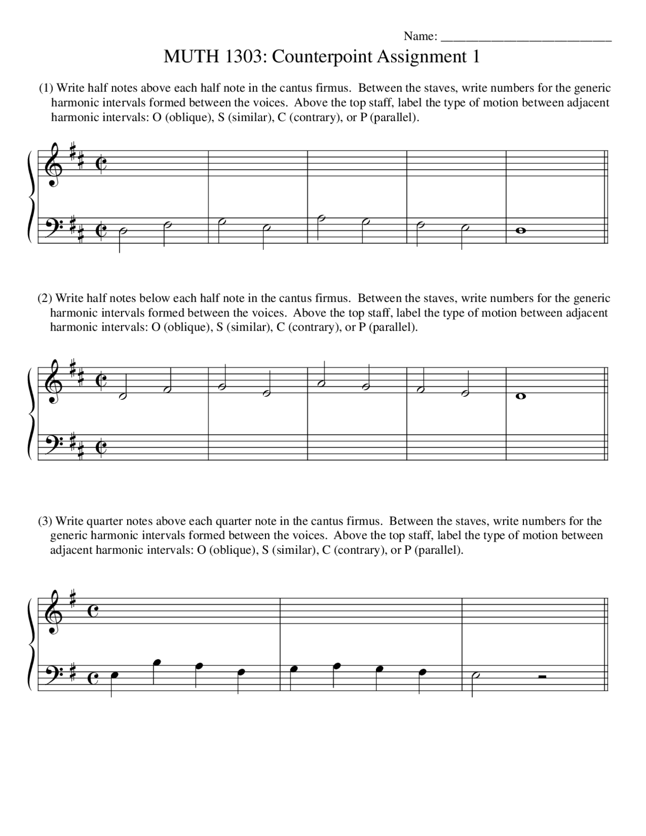 Elementary Music Theory I Counterpoint Assignment 1 Muth 1303 Docsity