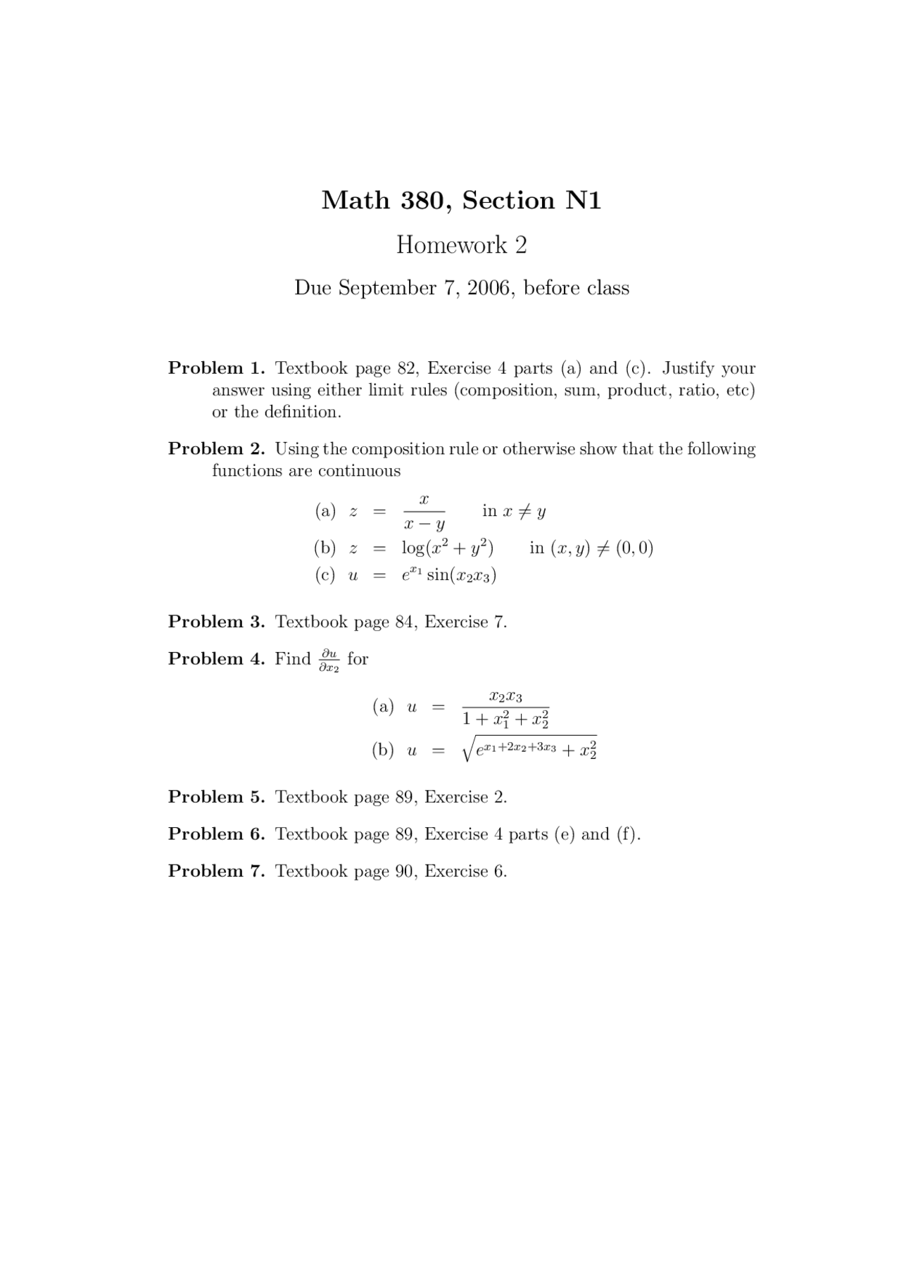 7 Problems On Advanced Calculus Assignment 2 Math 380 Docsity