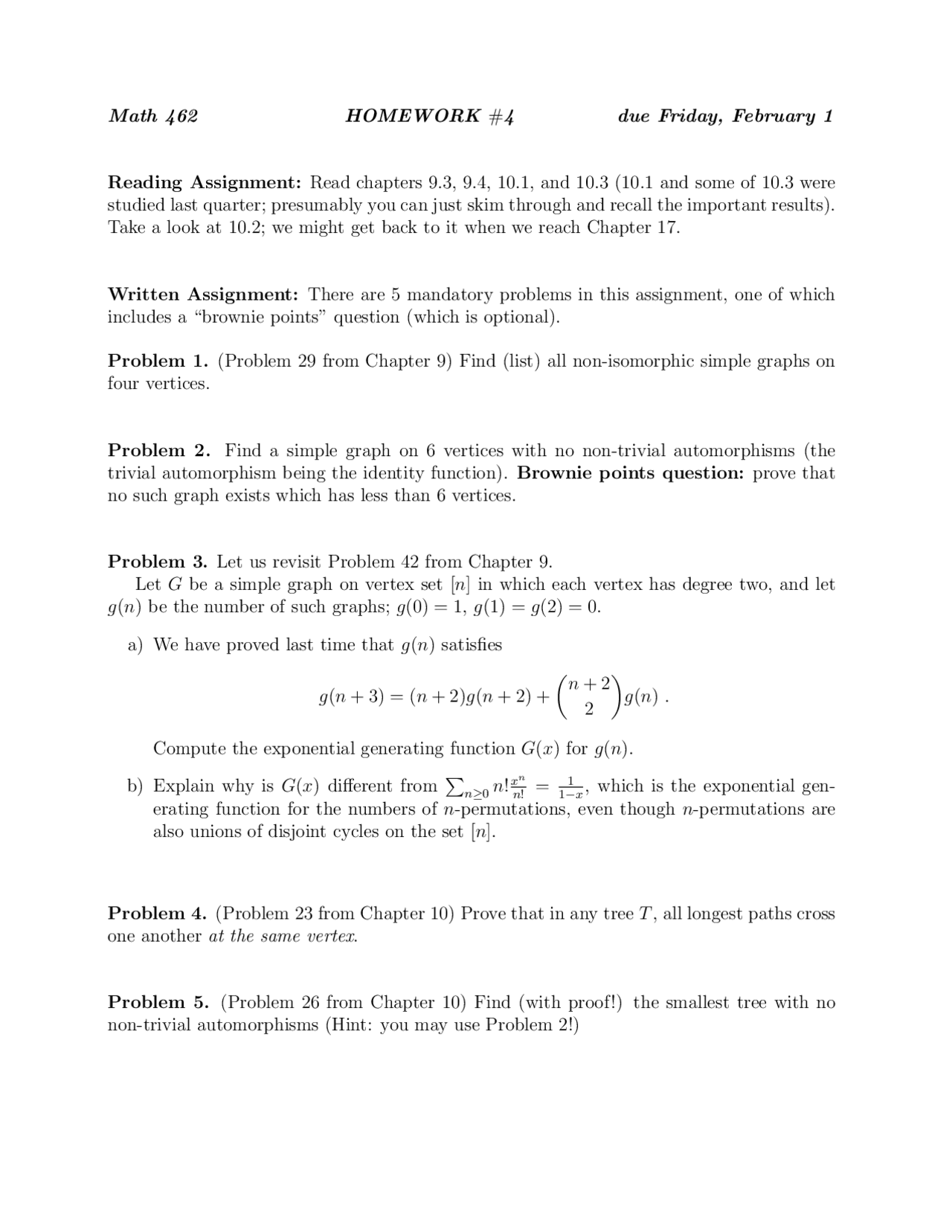 Homework 4 With 5 Problems Combinatorial Theory Math 462 Docsity