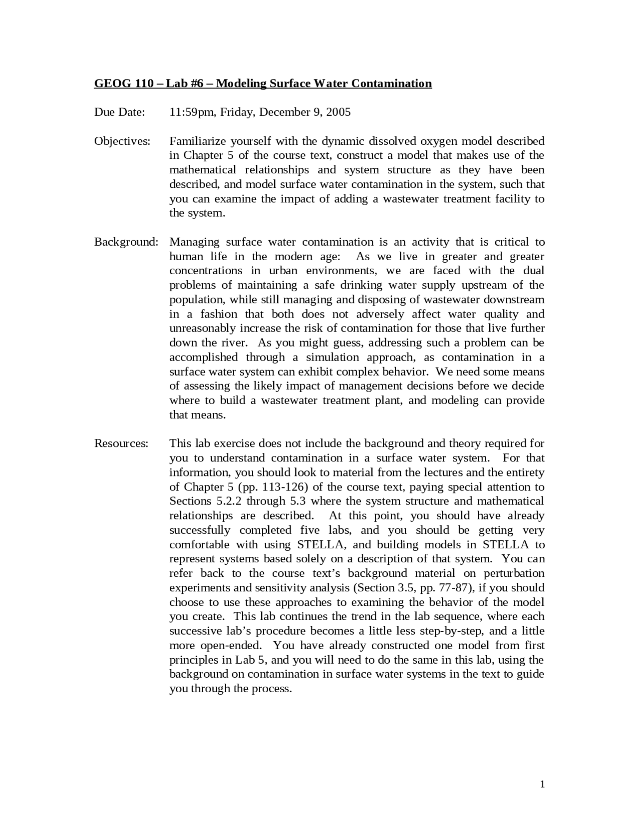 Modeling Surface Water Contamination Lab 6 Geog 110 Lab Reports