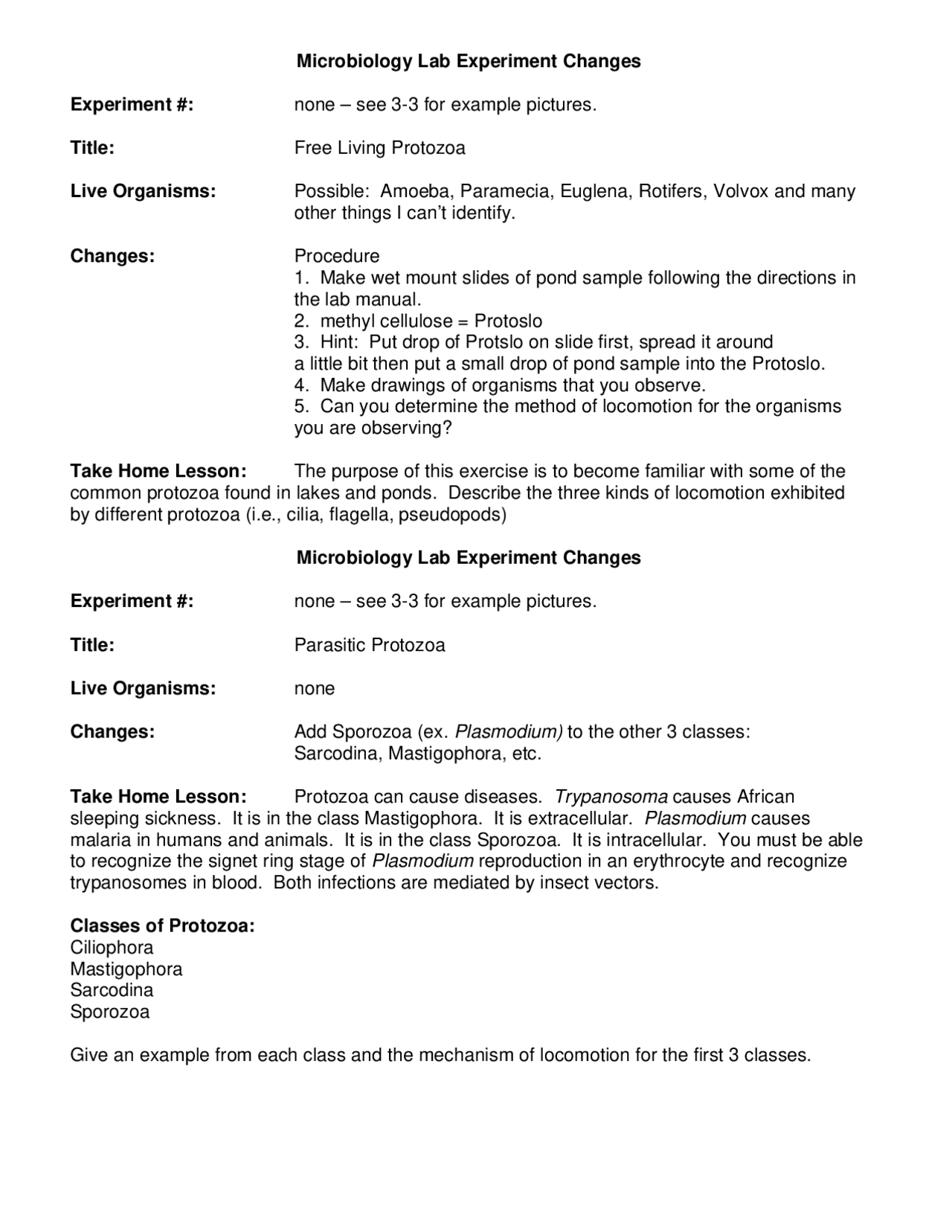 Free Living Protozoa - Microbiology Lab Experiment Changes | BI 203 ...