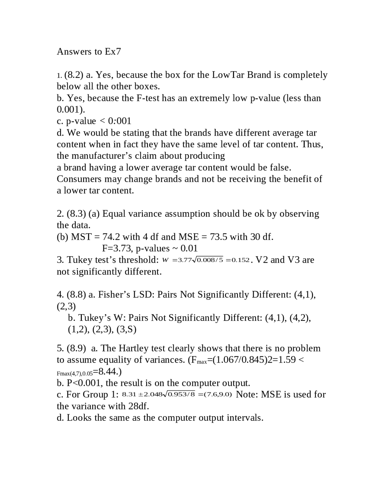 Statistics Methods Research I Answers To Assignment 7 Sta 6166