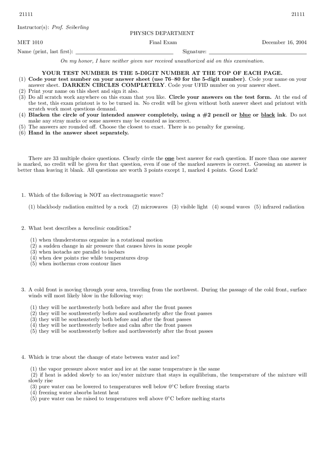 32 Mcqs For Final Exam Introduction To Weather Met 1010 Docsity