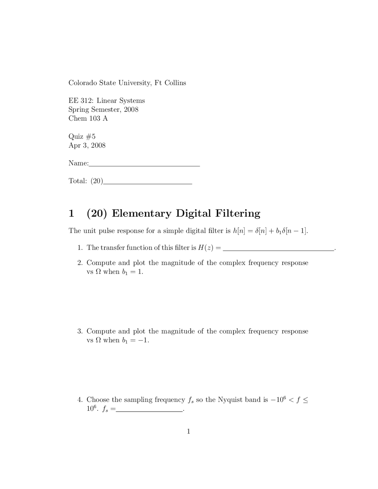 4 Questions With Answers On Elementary Digital Filtering Quiz 2 Ece