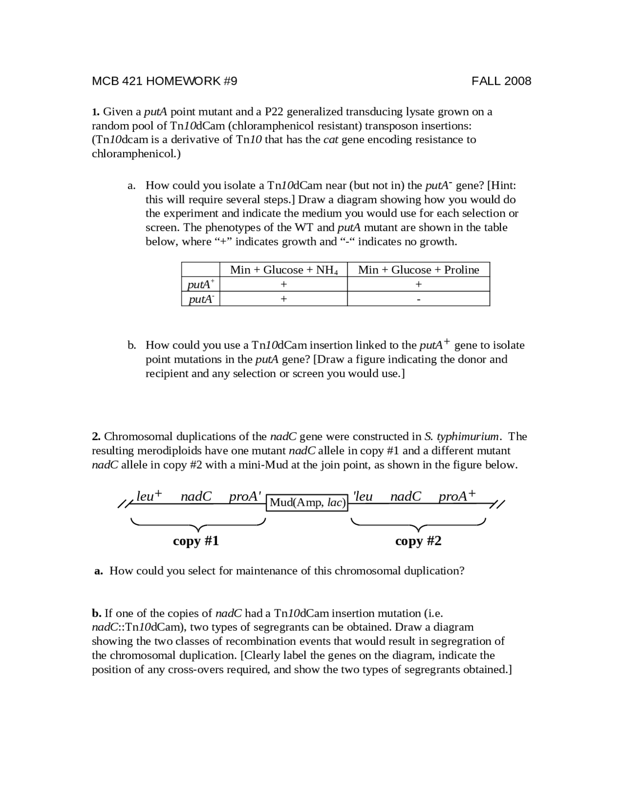 Homework Assignment 5 Questions On Microbial Genetics Mcb 421 Docsity