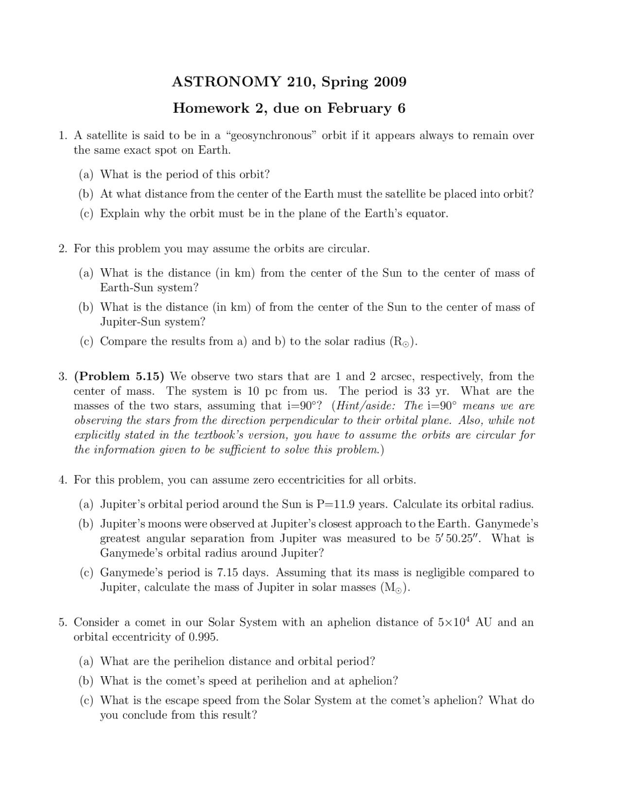 Homework 2 Introduction To Astrophysics Astr 210 Docsity