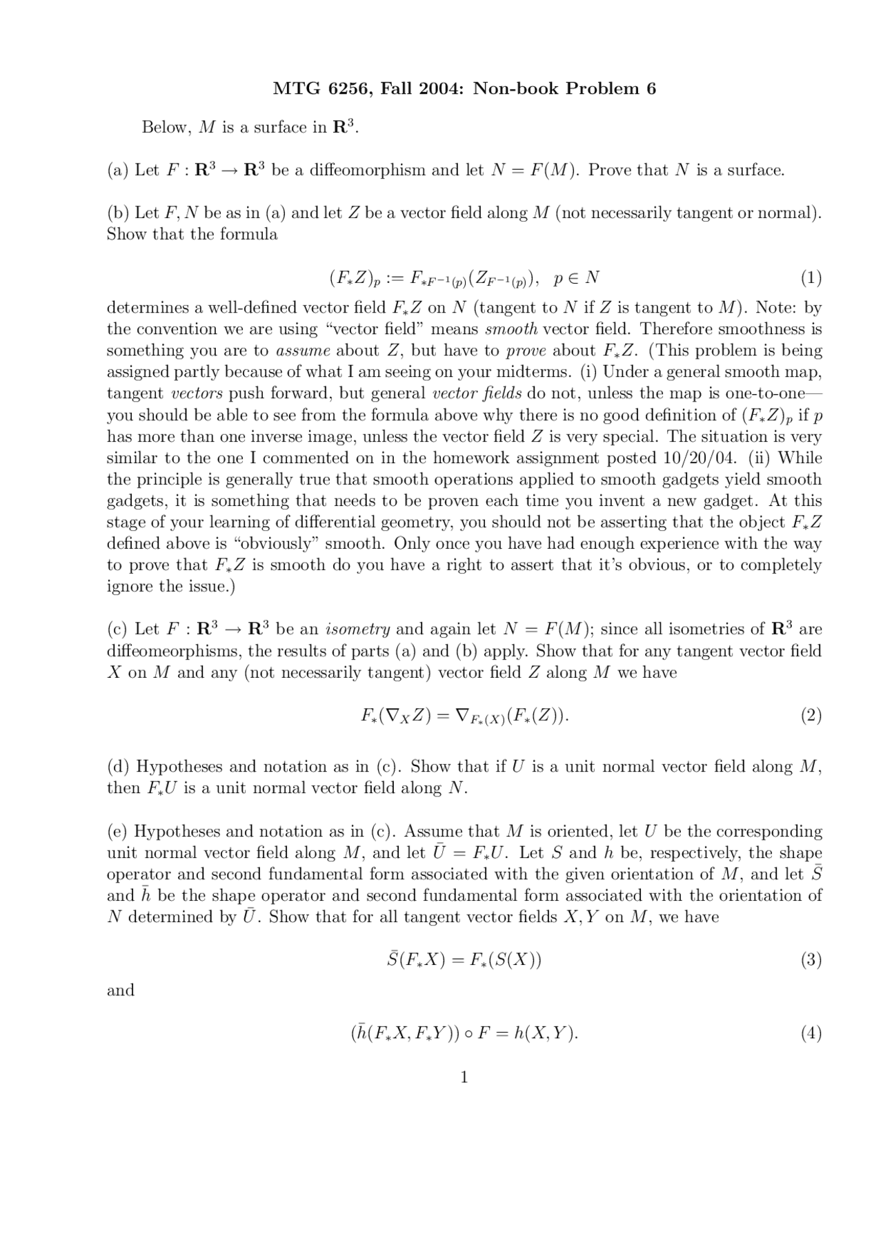 Problem Set 6 Differential Geometry I Mtg 6256 Docsity