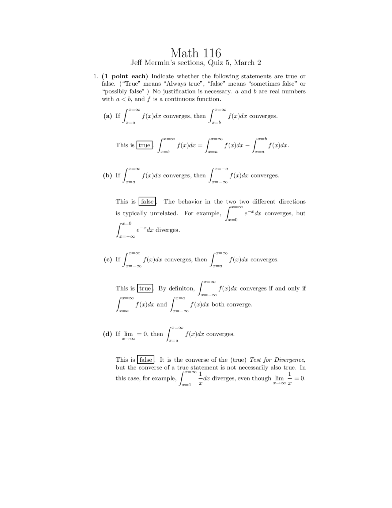 Quiz 5 Solutions Calculus Ii Math 116 Docsity