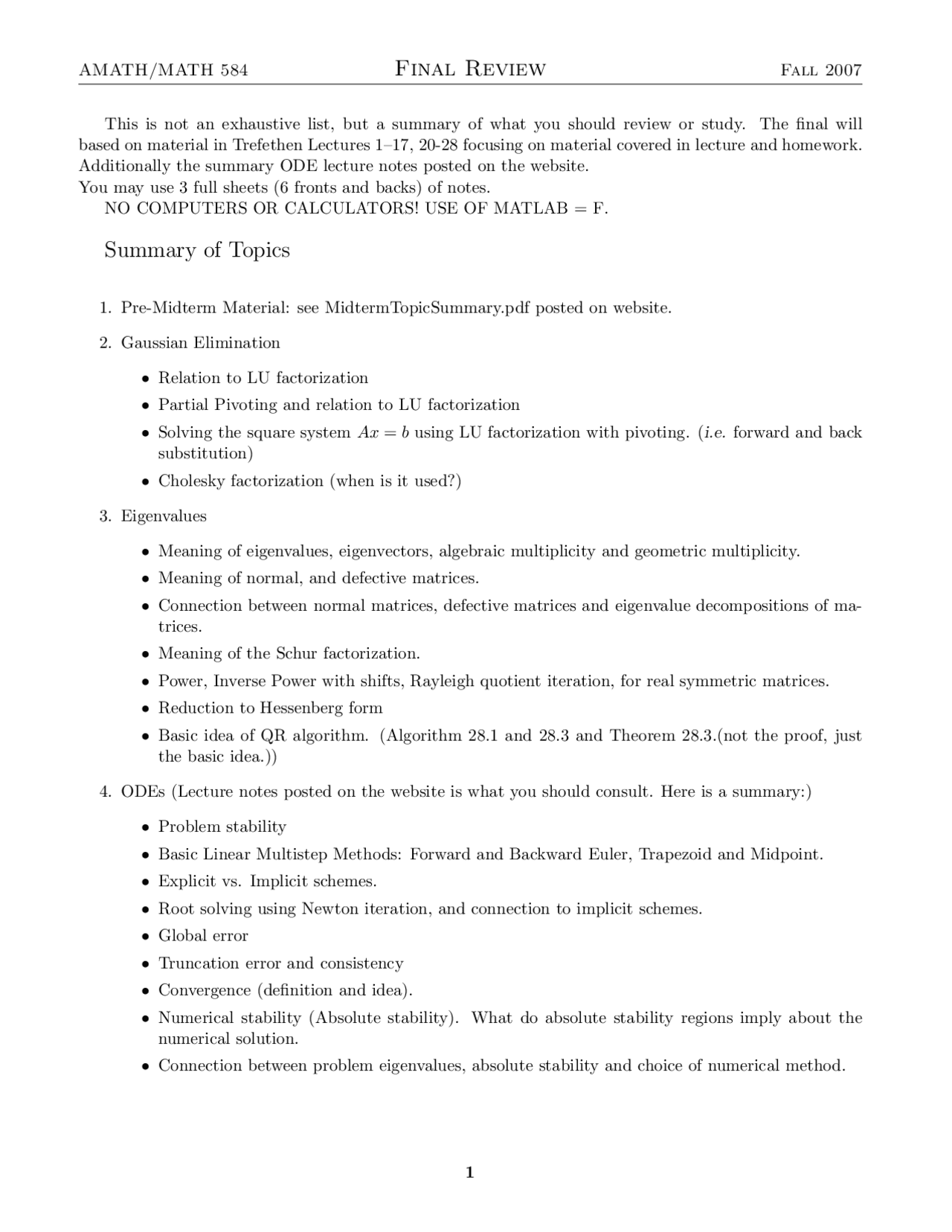 Final Exam Review Questions - Application of Linear Algebra | MATH 584 ...