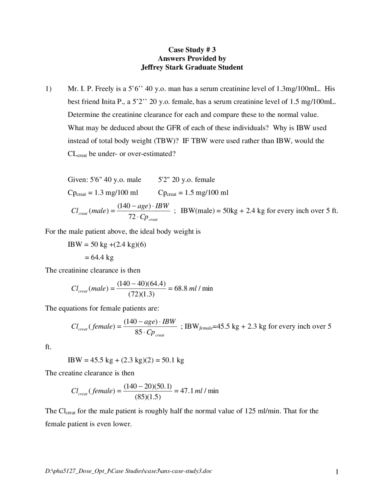 Case Study #3 with Answers - Dose Optimization I | PHA 5127 - Docsity