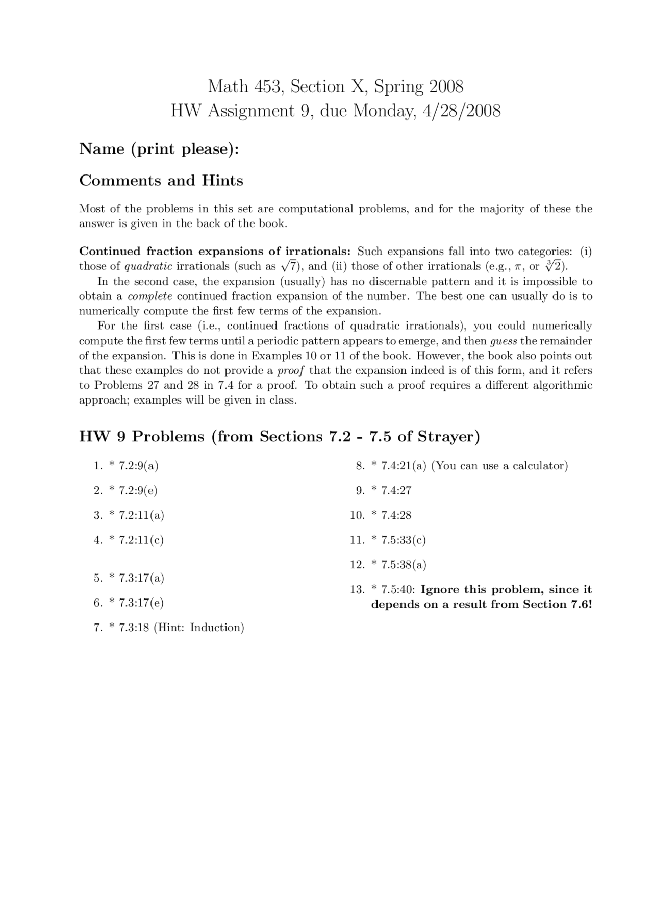 Problems For Elementary Theory Of Numbers Homework 9 Math 453 Docsity