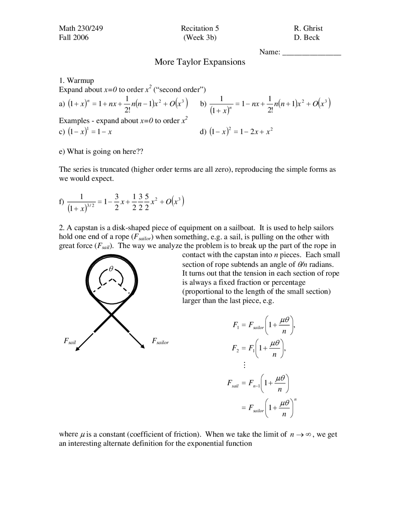 More Taylor Expansions - Lecture Notes | MATH 231 - Docsity