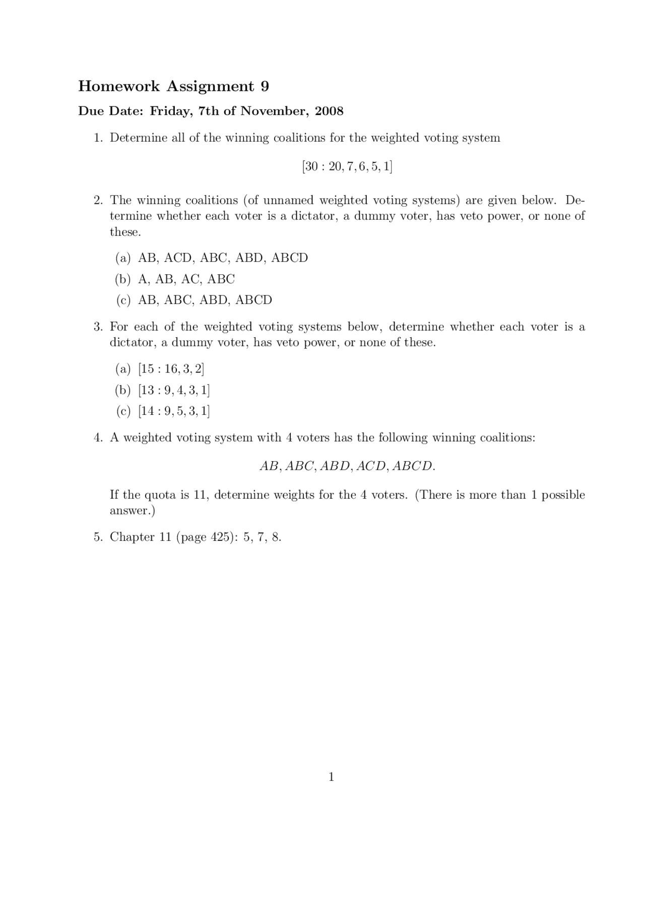 Homework Assignment 9: Weighted Voting Systems | Assignments ...