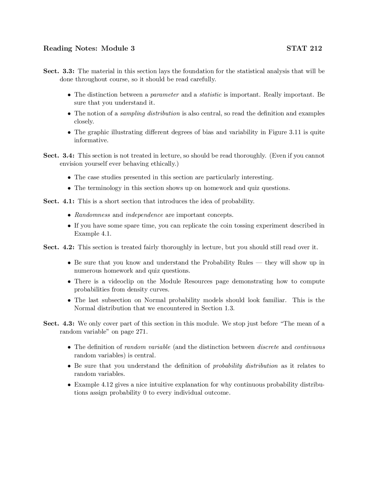Reading Notes On Modules 3 Introduction To Statistical Analysis Stat 2120 Docsity
