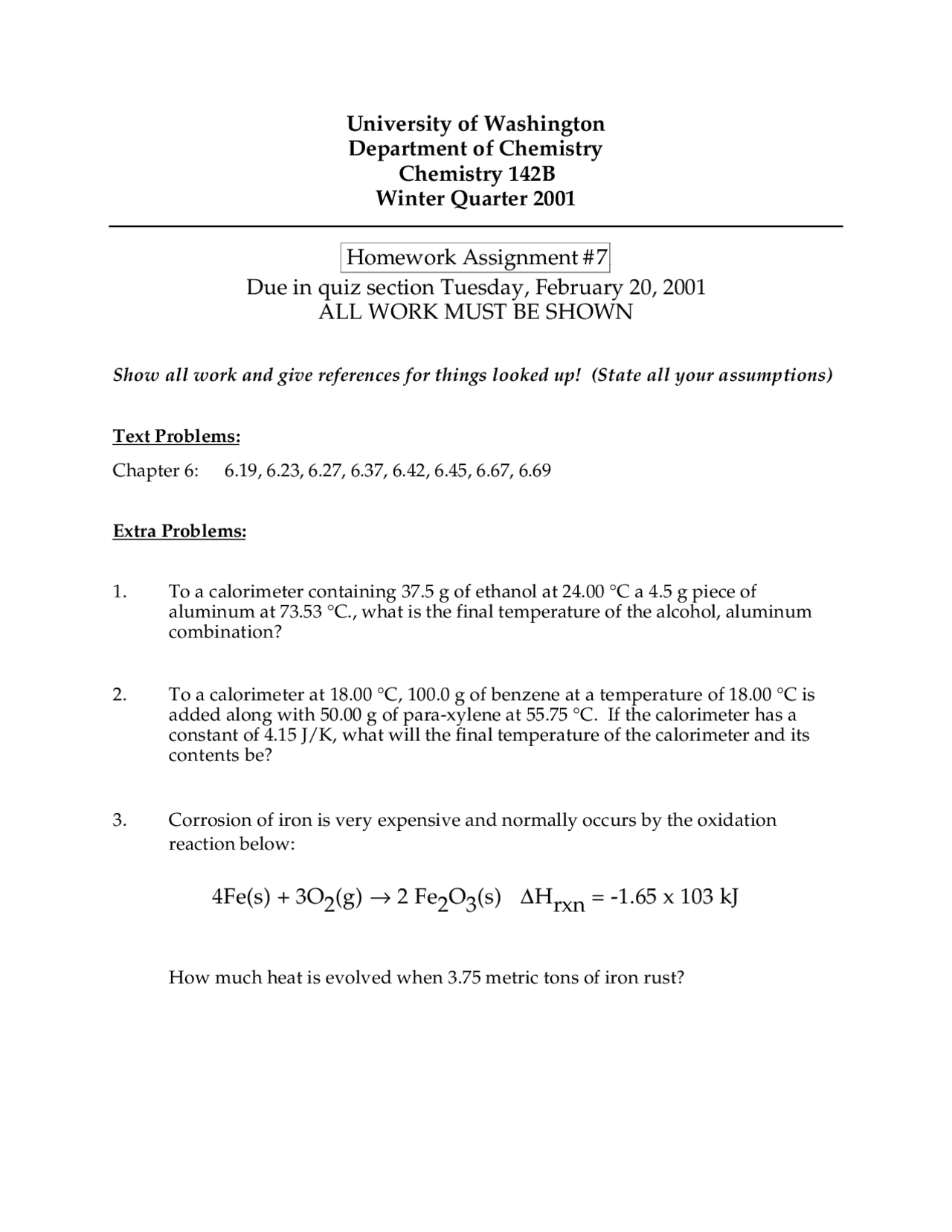 Chemistry Homework Assignment: Thermochemistry Problems - Prof. William ...
