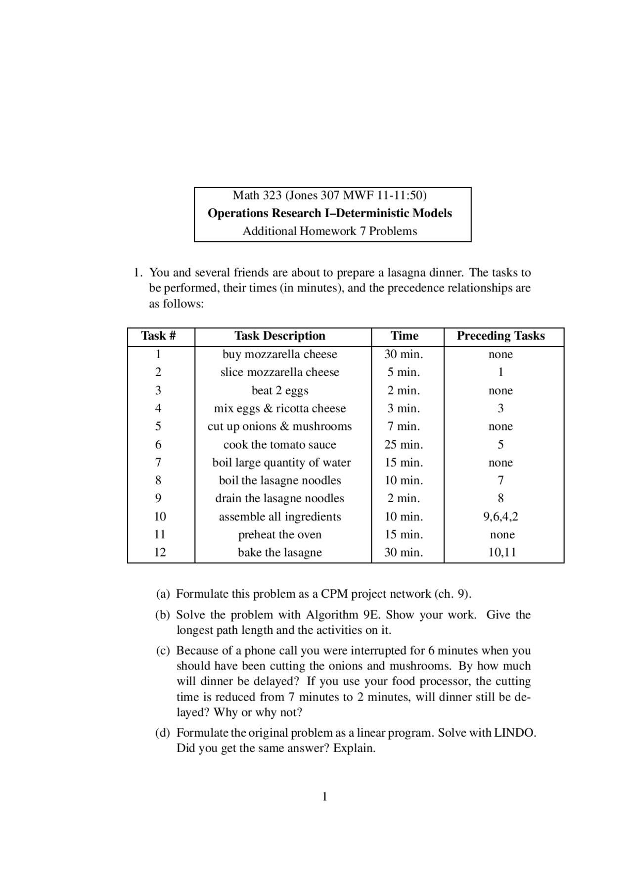 Intro Operations Research I - Deterministic Models, Assignment 7 | MATH ...