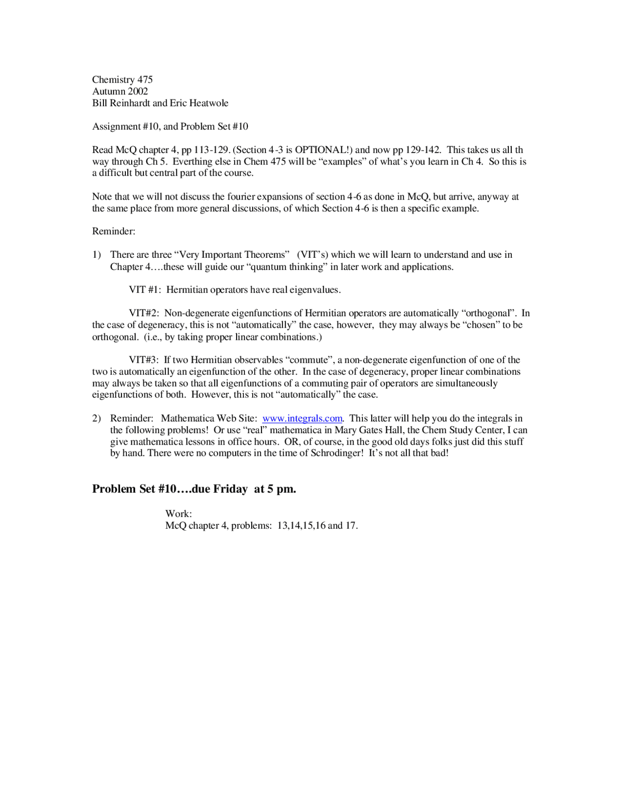 Problem Set 10 Mcqs Physics Chemistry Chem 475 Docsity