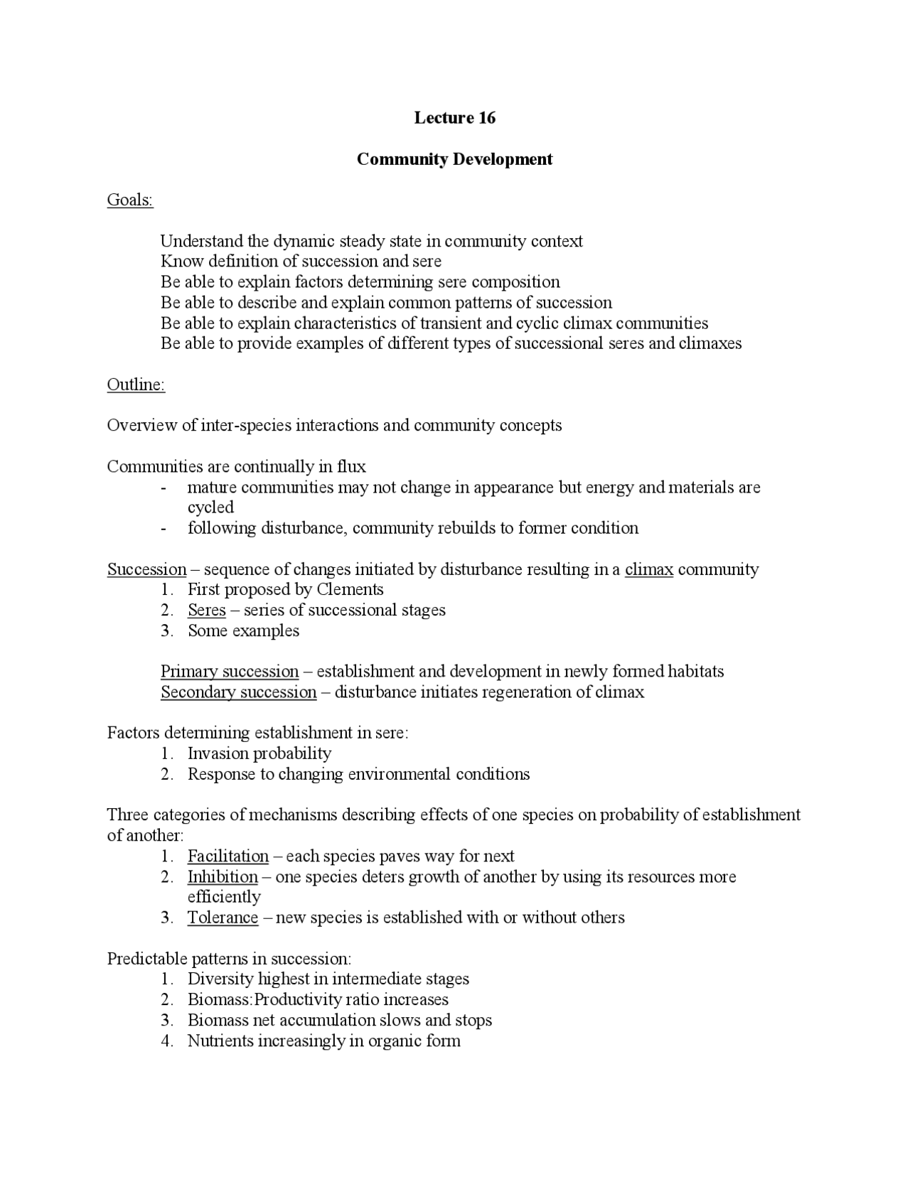 Community Development Lecture 16 Ecology Pcb 3043 Docsity