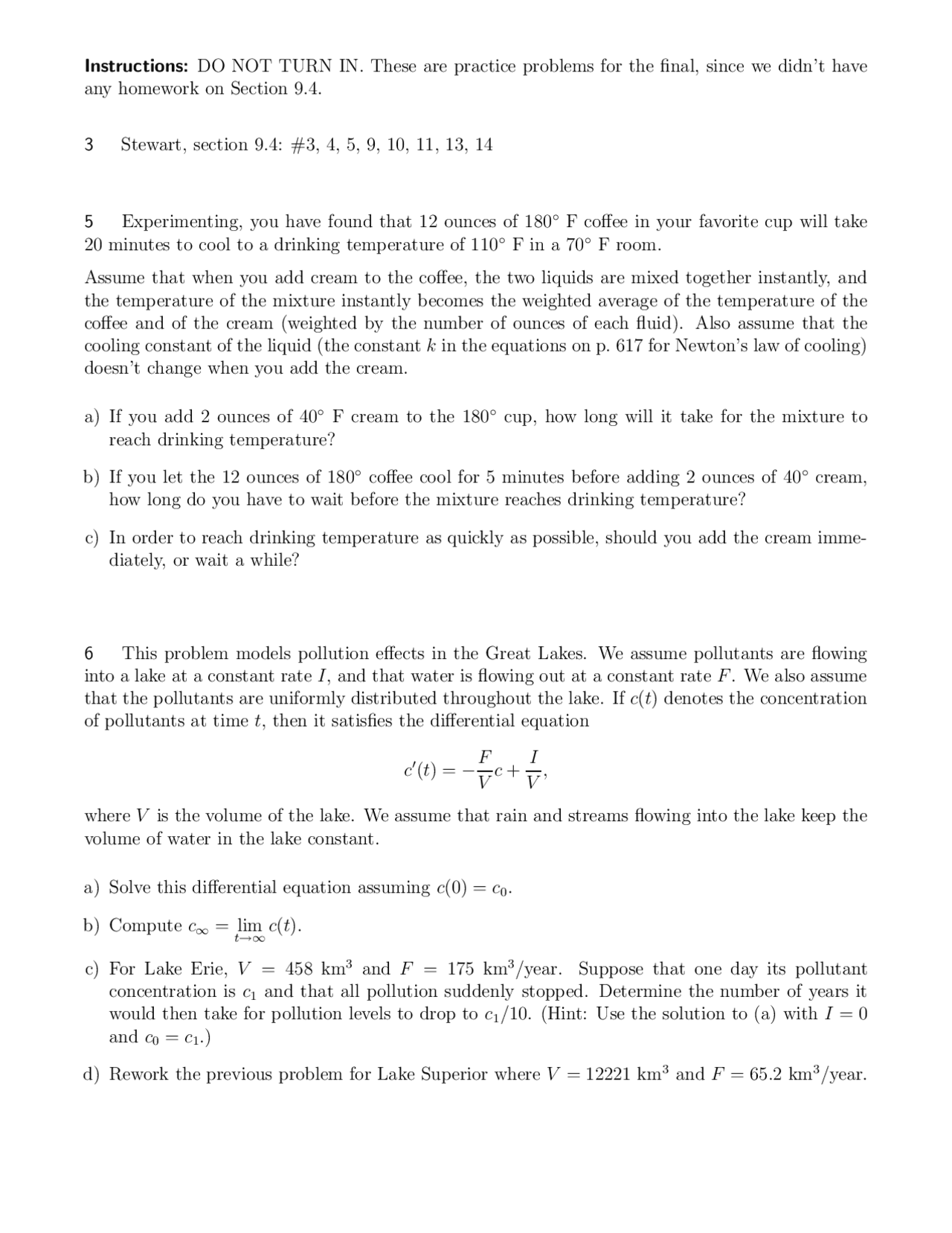 Practice Problems For Final Calculus And Analytic Geometry Ii Math