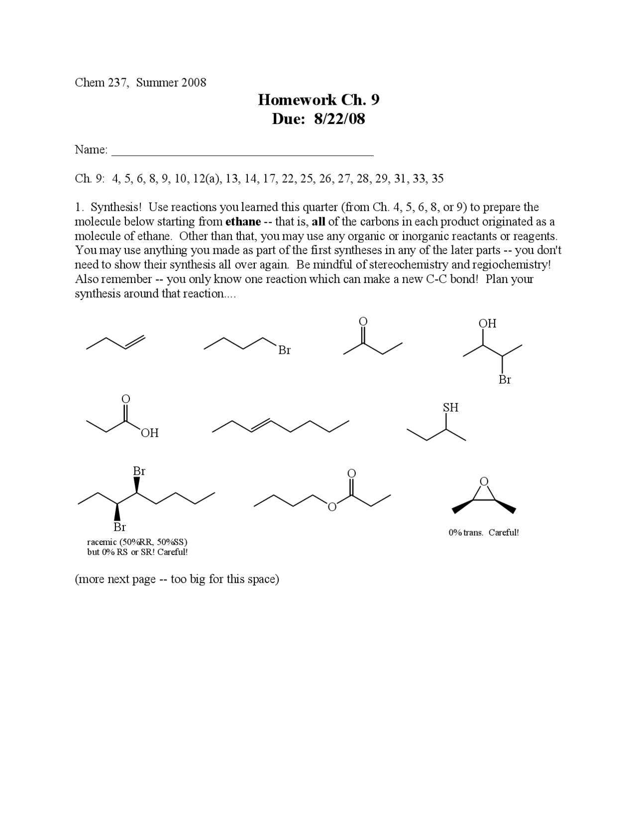Assignment 9 Questions Organic Chemistry Chem 237 Assignments