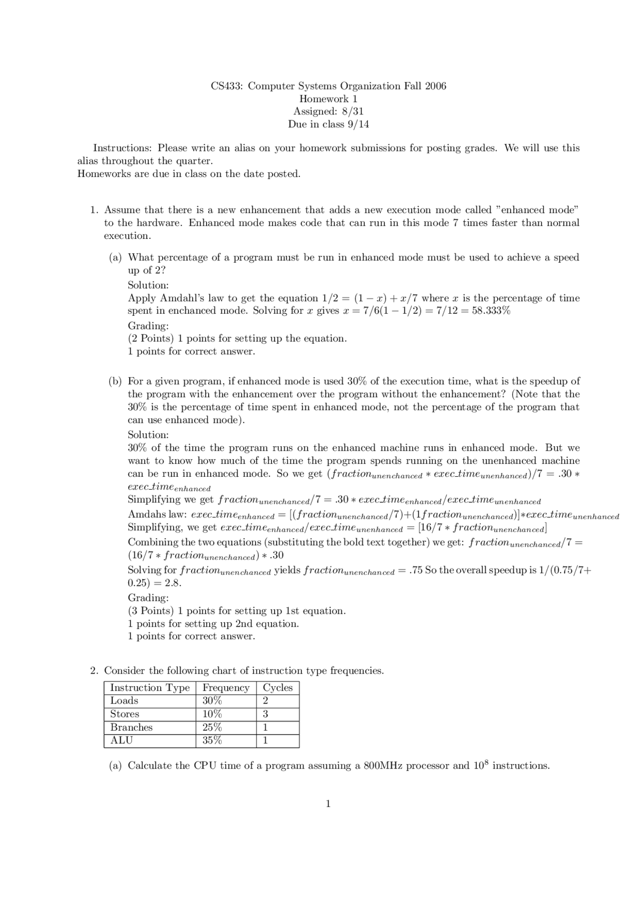 6 Solved Problems On Enhanced Mode In Assignment 1 Cs 433 Docsity
