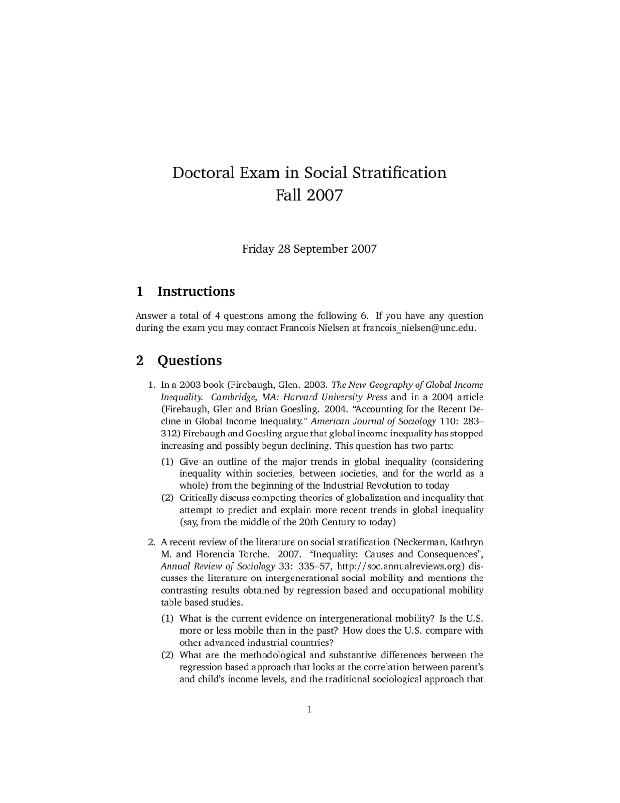 Doctoral Exam in Social Stratification - Exam | SOCI 850 | Exámenes ...