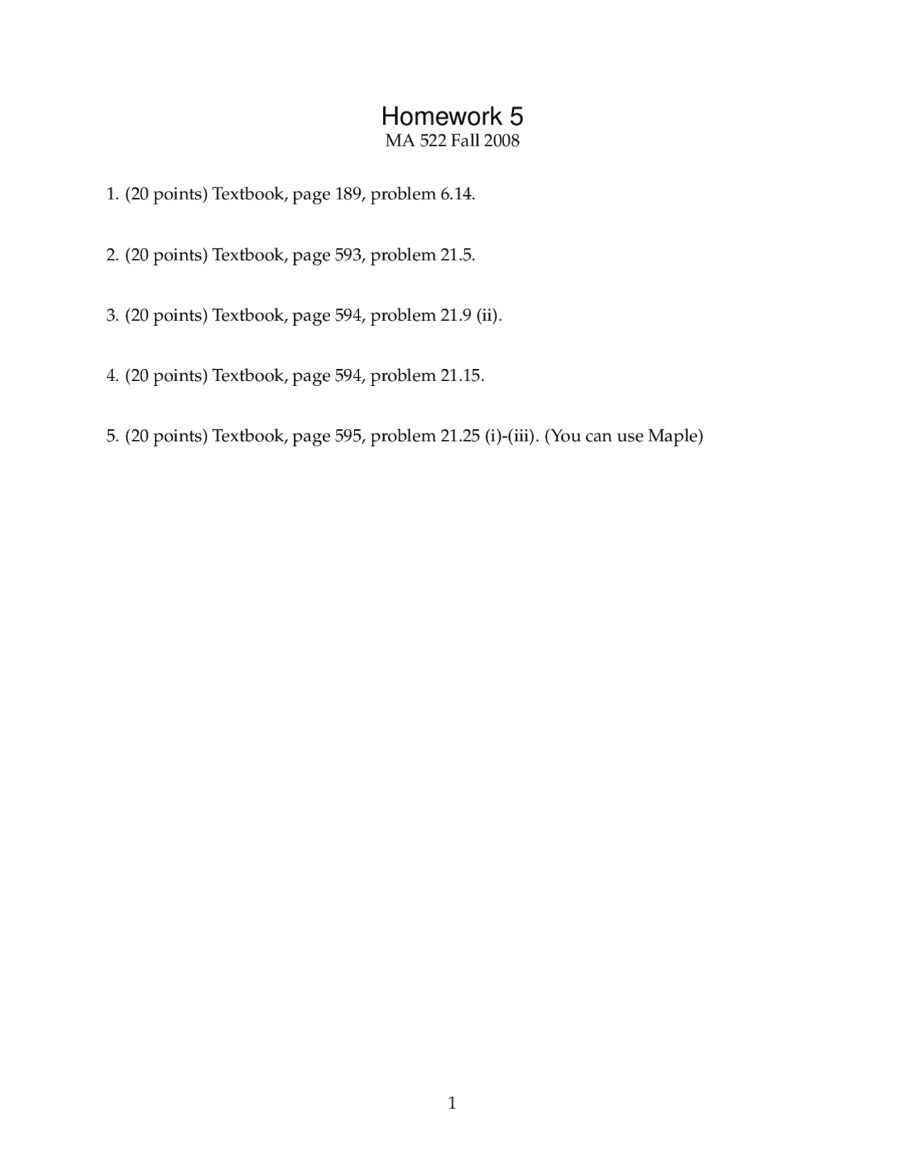 Homework 5 Fall 2008 Computer Algebra Ma 522 Docsity