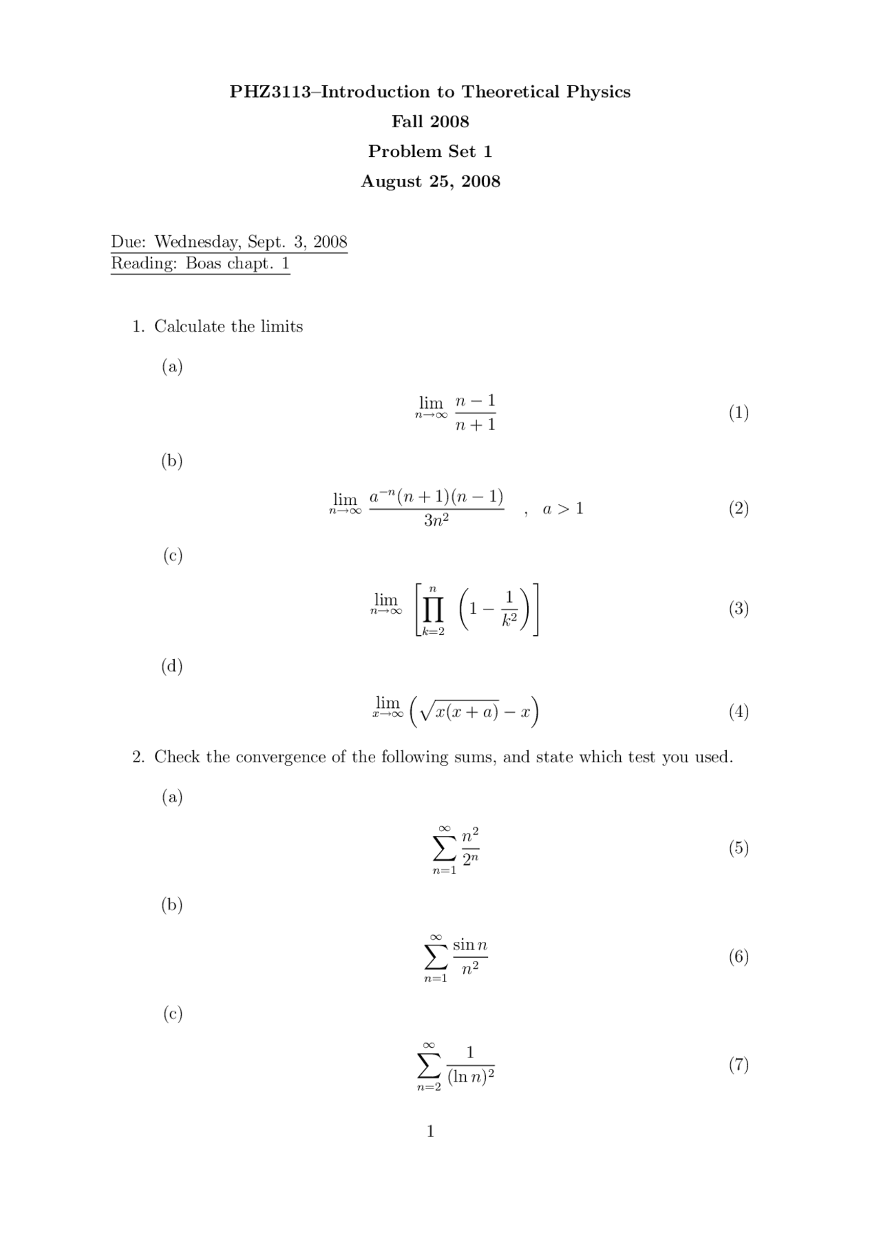 Introduction To Theoretical Physics Problem Set 1 Fall 2008 Phz
