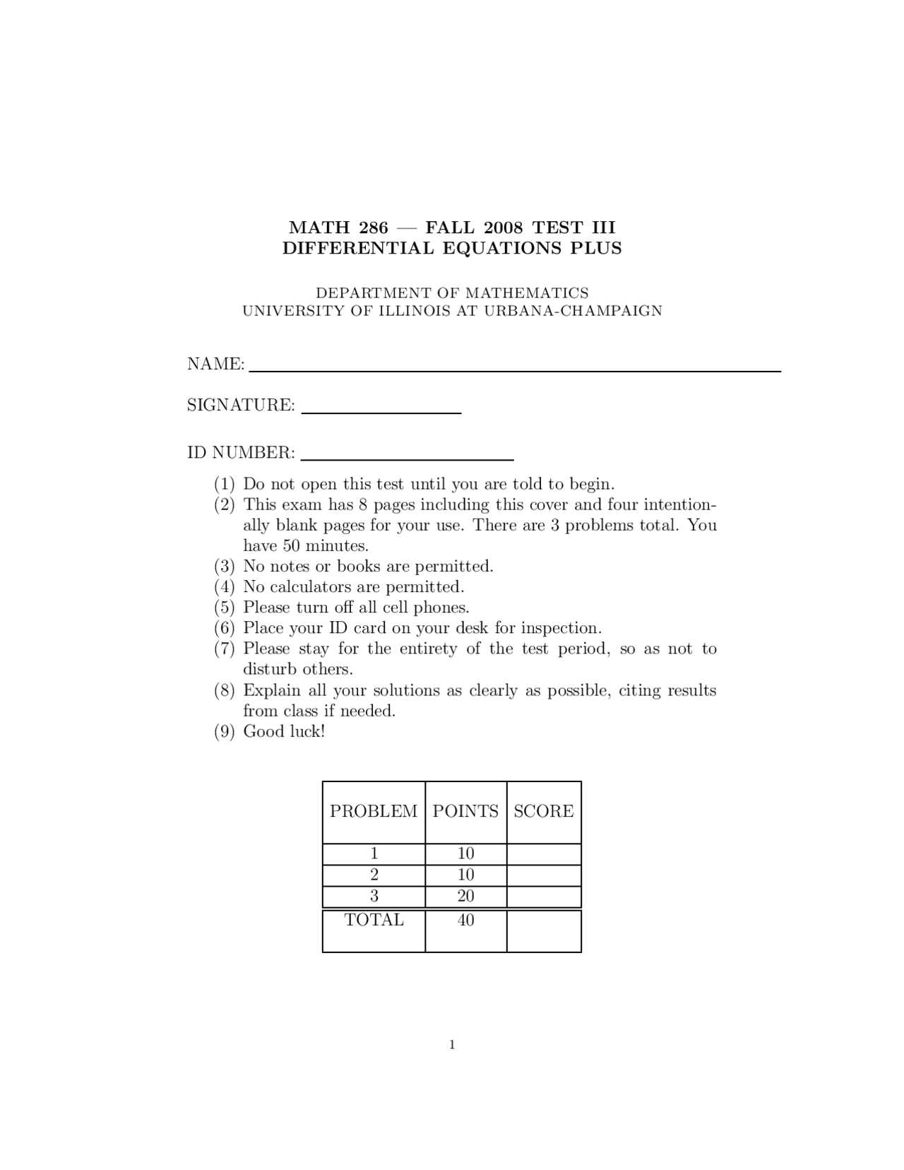 3 Solved Problems On Differential Equations Test Iii Math 286 Docsity