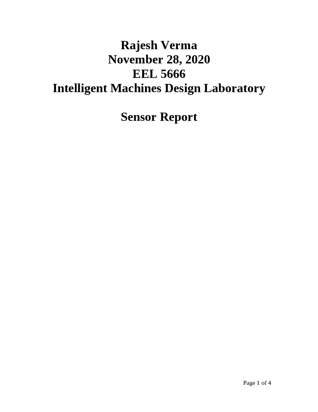 Intelligent Machines Design Laboratory Sensor Report Eel 5666 Docsity