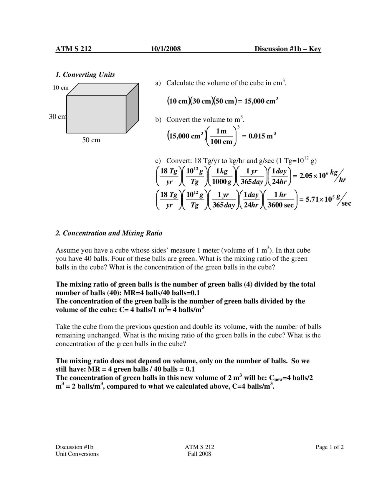 Solutions To Discussion 1b Air Pollution Atm S 212 Docsity